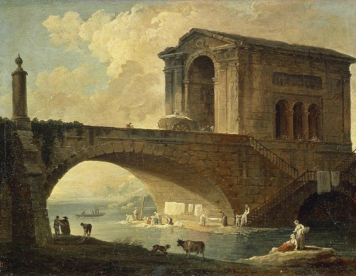 Hubert Robert, Caprice architectural avec un pont sur un canal